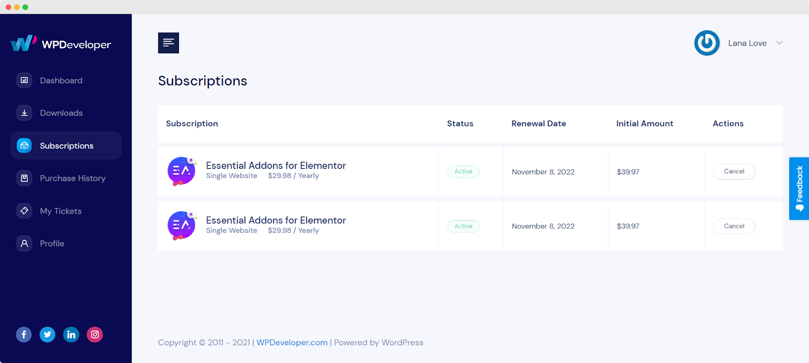 Review Your Subscriptions - WPDeveloper
