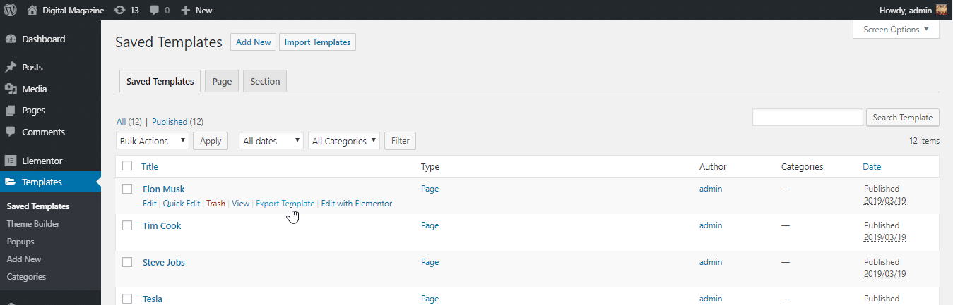 How To Import And Export Elementor Templates - WPDeveloper