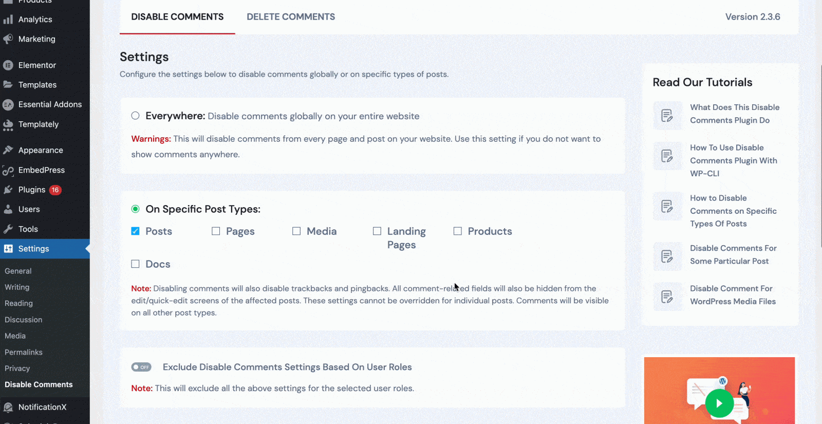 How To Exclude Disable Comments Settings Based On User Roles? - WPDeveloper