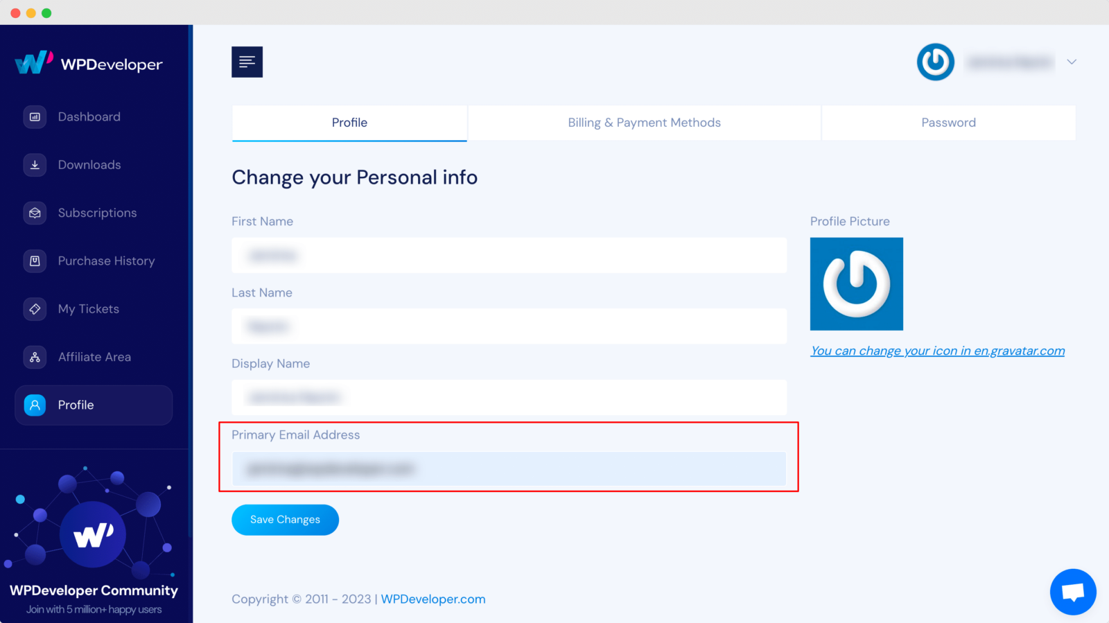 Guide To Change The User Email Of Your ‘WPDeveloper’ Account? - WPDeveloper