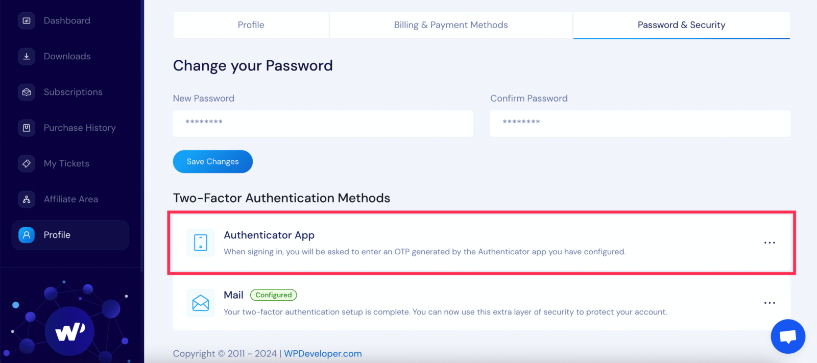 How to Setup Authenticate the WPDeveloper Account Using the Authenticator APP - WPDeveloper